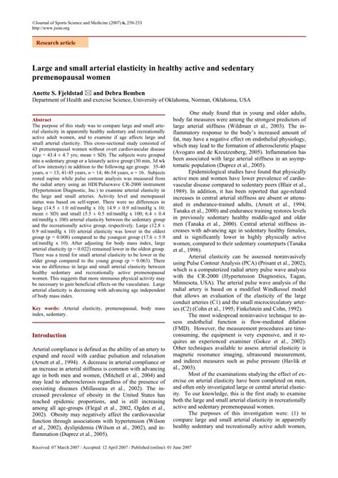 Pdf Large And Small Arterial Elasticity In Healthy Active And Sedentary Premenopausal Women