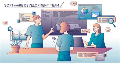 Premium Vector Software Development Flat Line Composition With View