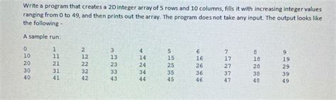 Solved Write A Program That Creates A 2d Integer Array Of 5