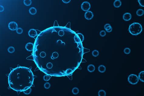 바이러스 감염 된 유기 체 바이러스 성 질병 전염병 파란 배경에 빛나는 색조 3d 렌더링 바이러스 개요 A형 인플루엔자 바이러스에 대한 스톡 사진 및 기타 이미지 Istock