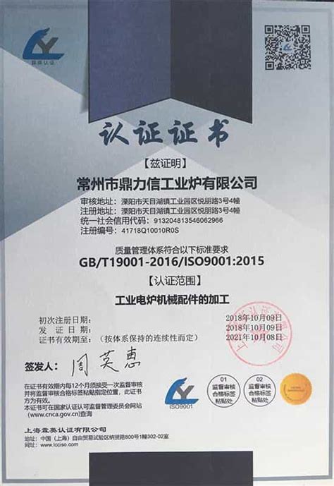 荣誉资质 常州市鼎力信工业炉有限公司