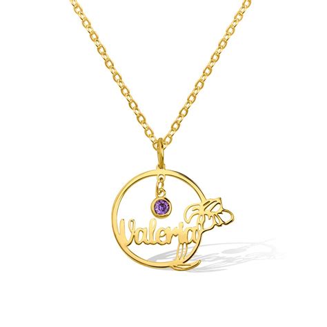 Personalized Birthstone And Birth Flower Necklace Dainty Name Circle