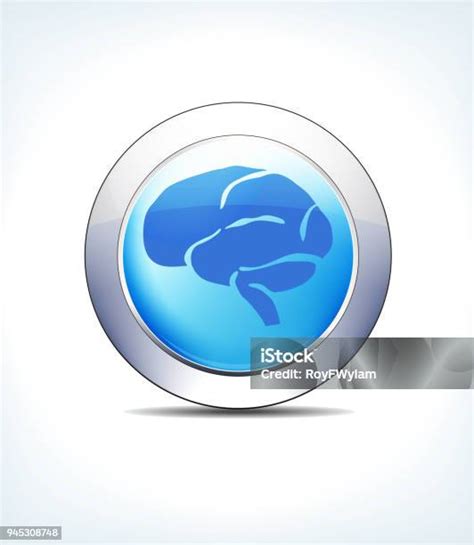 Pale Blue Button Brain Kesehatan Ikon Farmasi Simbol Ilustrasi Stok