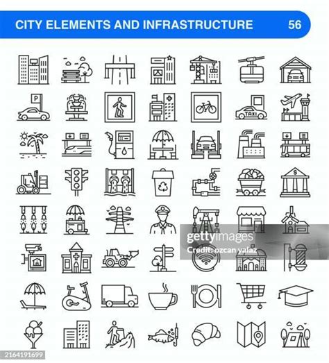 City Infrastructure Thin Line Vector Icon Set High Res Vector Graphic