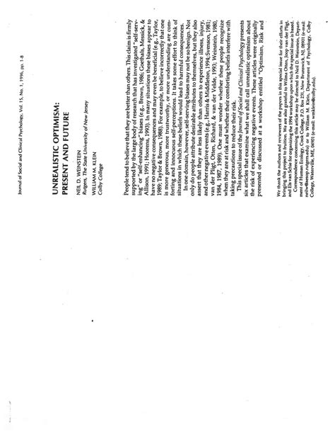 Pdf Unrealistic Optimism Present And Future