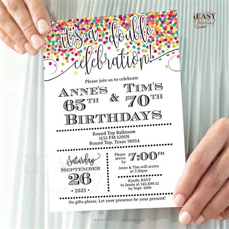 Editable Double Birthday Invitation Adult Double Celebration Etsy