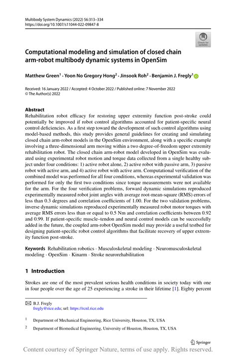 Pdf Computational Modeling And Simulation Of Closed Chain Arm Robot