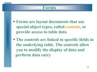 MS Access Tables Forms Queries Reports Ppt