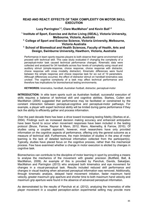 Pdf Read And React Effects Of Task Complexity On Motor Skill Execution
