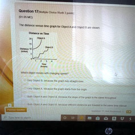Solved The Distance Versus Time Graph For Object A And Object B Is