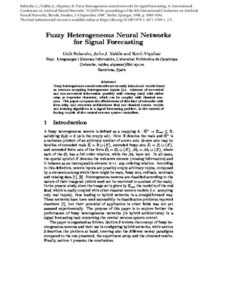 Pdf Fuzzy Heterogeneous Neural Networks For Signal Forecasting