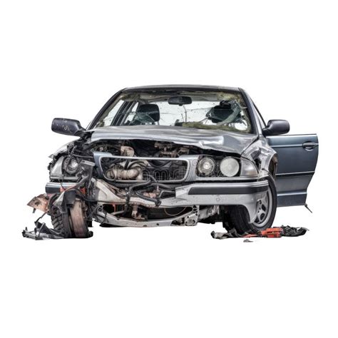 Front Side Of Crashed Car From Accident On A Transparent Bakcgroung