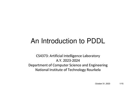 Intro Pddl Pddl An Introduction To Pddl Cs4373 Artificial