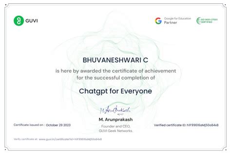 Completed Chatgpt For Everyone Course By Guvi Bhuvaneshwari