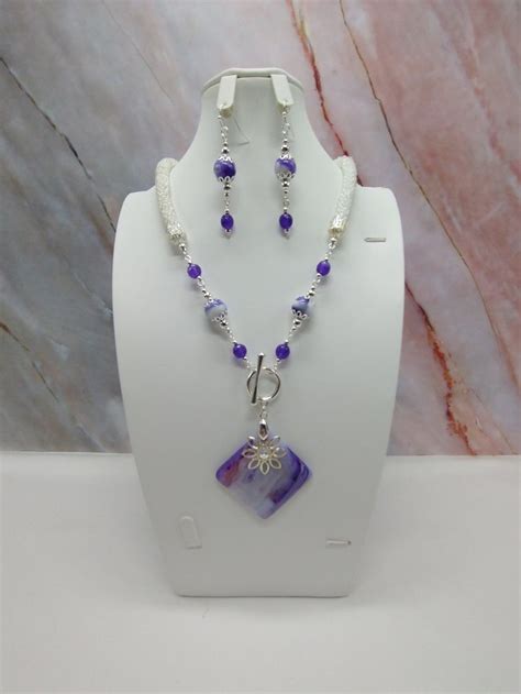 Necklace Set Spiral Bead Crochet Necklace Gemstone Pendant Set Crochet