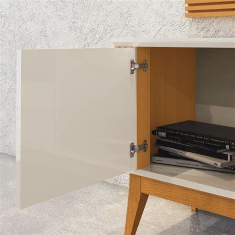 Rack Bancada Retrô Mor Cor Cedro Off White Para Tv Até 75 Pés Em Madeira Maciça E Portas