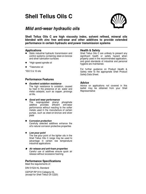 Shell Tellus Oils C Mild Anti Wear Hydraulic Oils Pdf Corrosion Chemistry