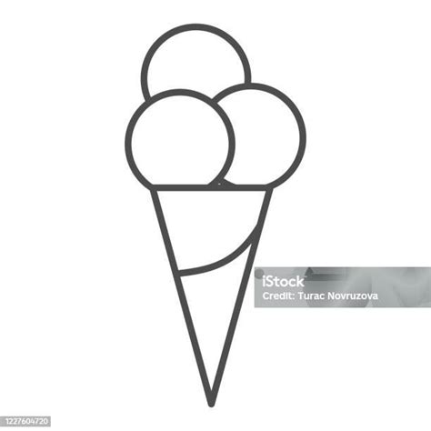아이스크림 얇은 라인 아이콘 여름 개념 흰색 배경에 콘 와플 기호에 세 아이스크림 공 모바일 개념 및 웹 디자인에 대 한 개요 스타일에 아이스크림 아이콘 벡터 그래픽 거품