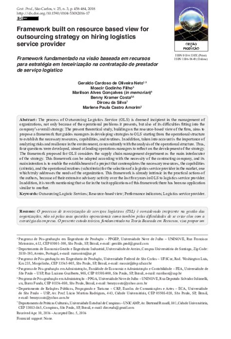 Pdf Framework Built On Resource Based View For Outsourcing Strategy On Hiring Logistics