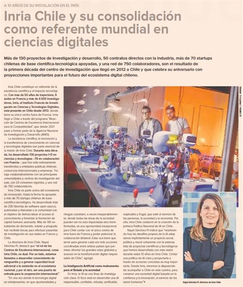 Destacan Los 10 Años De Inria Chile En Especial De Diario Financiero