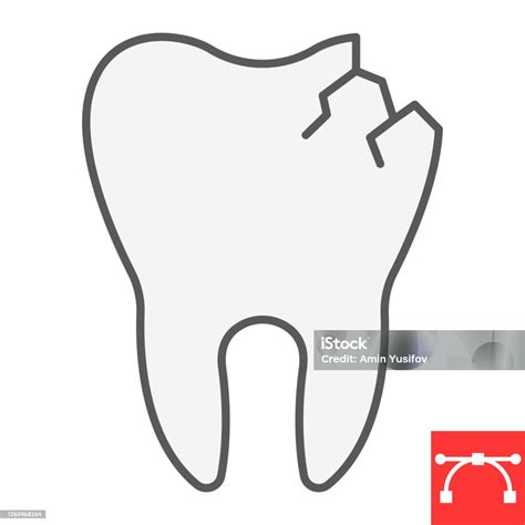 Ikon Garis Warna Gigi Retak Gigi Dan Stomatolgy Grafik Vektor Tanda