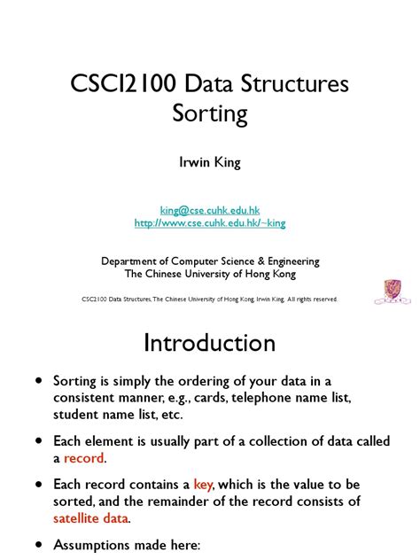 Csci2100 07 Sorting Pdf Mathematical Concepts Theoretical