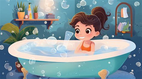 卡通可爱的小女孩在浴缸里泡澡插画图片素材下载格式熊猫办公
