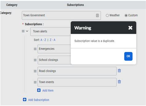 ebs subscription value is a duplicate when creating a new alert
