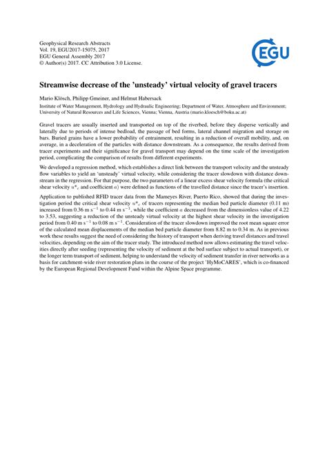 Pdf Streamwise Decrease Of The Unsteady Virtual Velocity Of Gravel