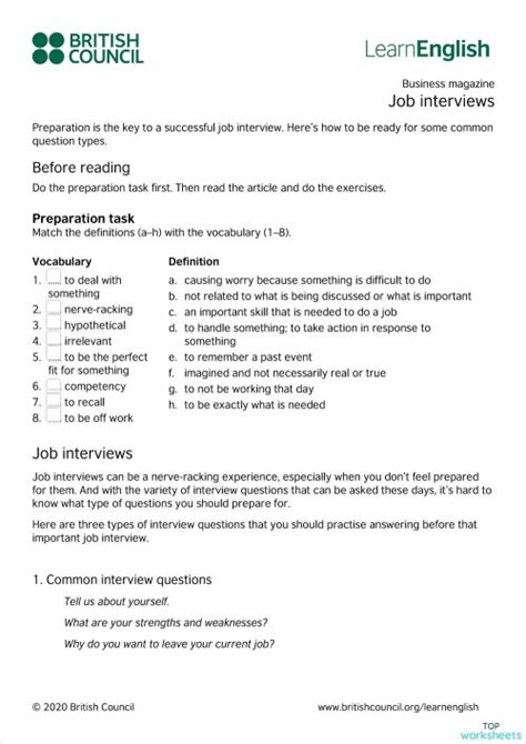 Job Interview 3 Interactive Worksheet Topworksheets
