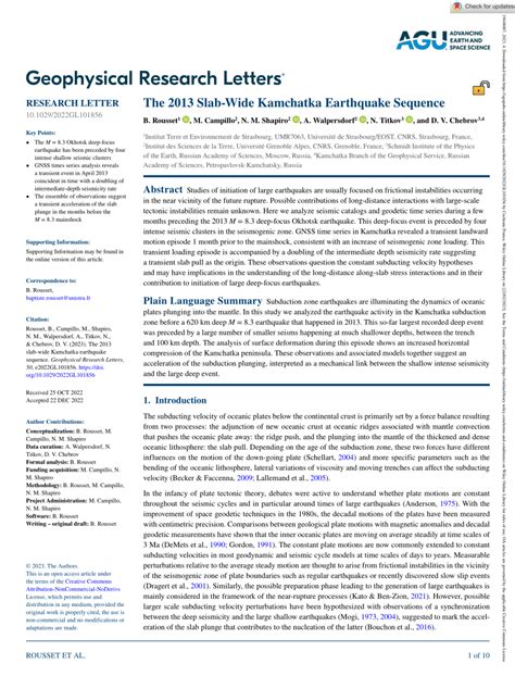 Pdf The 2013 Slab‐wide Kamchatka Earthquake Sequence