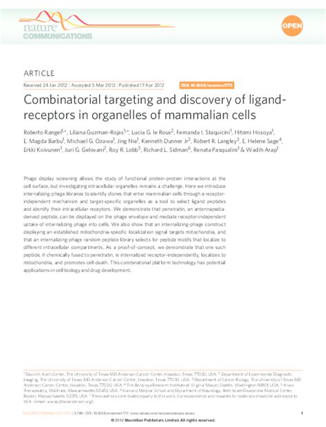 Pdf Combinatorial Targeting And Discovery Of Ligand Receptors In Organelles Of Mammalian Cells