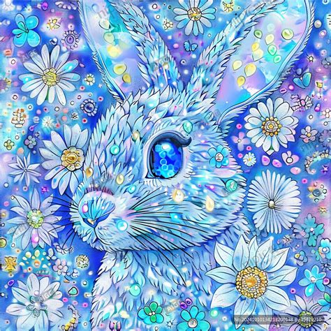 Ai创作图兔年绘画抽象图 兔子和花插画 兔子壁画绘画 花卉兔子 手绘兔子装饰画 兔子丝巾图案 兔子和花朵 兔子宇宙 时尚兔子原创图案 兔年个性