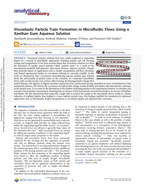 pdf viscoelastic particle train formation in microfluidic flows using