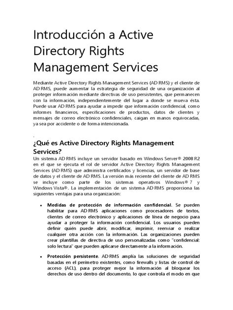 Active Directory Rights Management Services Ad Rms Pdf Servidor