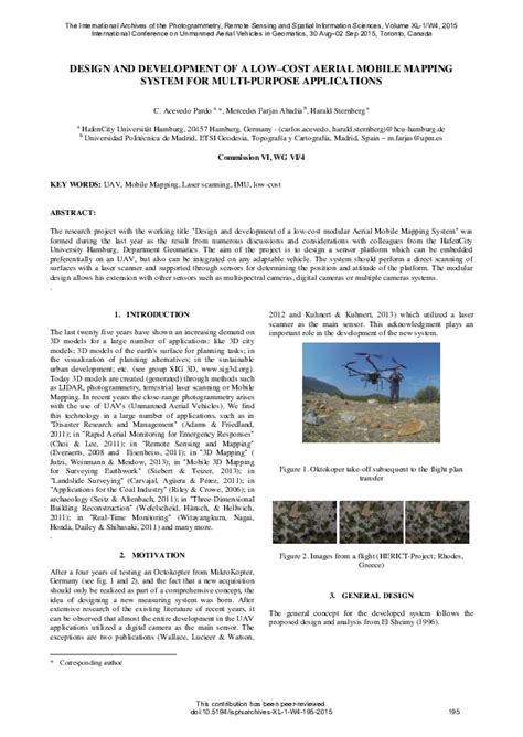 Pdf Design And Development Of A Lowcost Aerial Mobile Mapping System For Multi Purpose