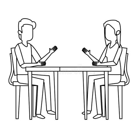Couple Talking At Table Stock Illustration Illustration Of Posing 146060234