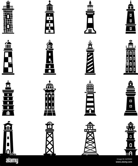 lighthouse icons set simple style stock vector image and art alamy