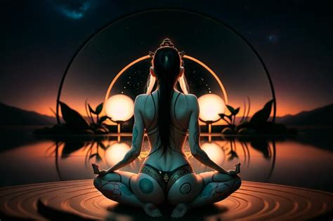 Premium Photo Yoga Meditation In Lotus Pose With Lotus Flower