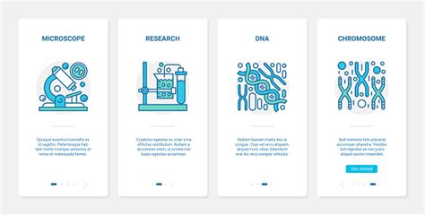 Dna 염색체 연구 생명 공학 Ux Ui 모바일 앱 페이지 화면 과학 세트 Dna에 대한 스톡 벡터 아트 및 기타 이미지