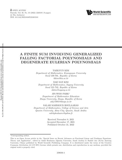Pdf A Finite Sum Involving Generalized Falling Factorial Polynomials