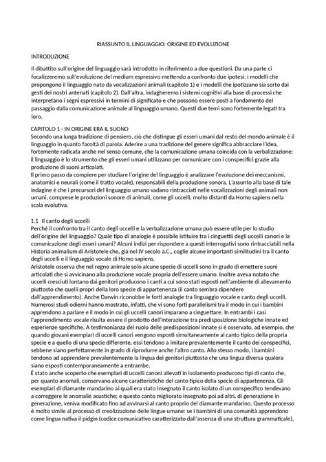 Riassunto Il Linguaggio Origine Ed Evoluzione Sintesi Del Corso Di