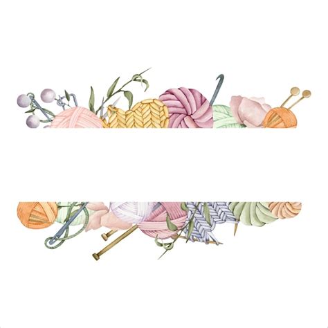 뜨개질을 위한 수채화 사각형 프레임 요소 프리미엄 벡터