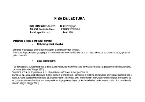 Model Fisa De Lectura Facultate