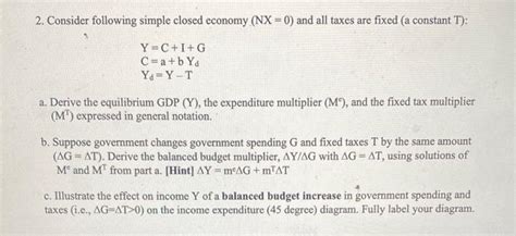 Solved 2 Consider Following Simple Closed Economy Nx0