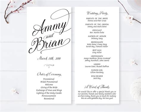 Printed Wedding Program Classic Wedding Program Elegant Wedding