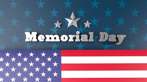 3d 렌더링 미국 현충일 인사말 카드 블루 스타 패턴 배경에 금속 3d 텍스트와 미국의 국기 3차원 형태에 대한 스톡 사진 및 기타 이미지 Istock