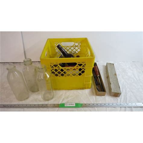 Milk Crate Filled With Glass Bottles And Soldering Iron Bodnarus