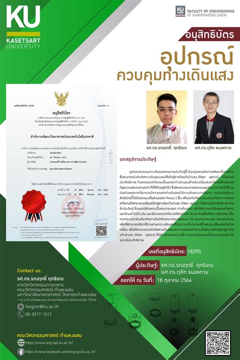 รศ ดร รณฤทธิ์ ฤทธิรณ และคณะ ได้รับอนุสิทธิบัตร อุปกรณ์ควบคุมทางเดินแสง