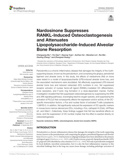 Pdf Nardosinone Suppresses Rankl Induced Osteoclastogenesis And